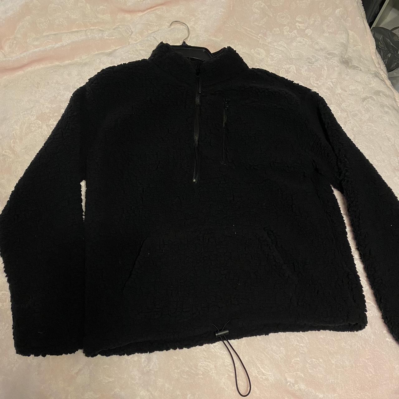 Black fuzzy jacket 🎀 ~ worn once - Depop