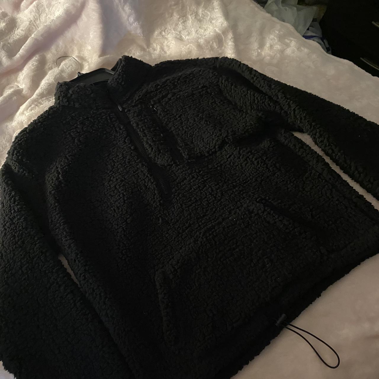 Black fuzzy jacket 🎀 ~ worn once - Depop