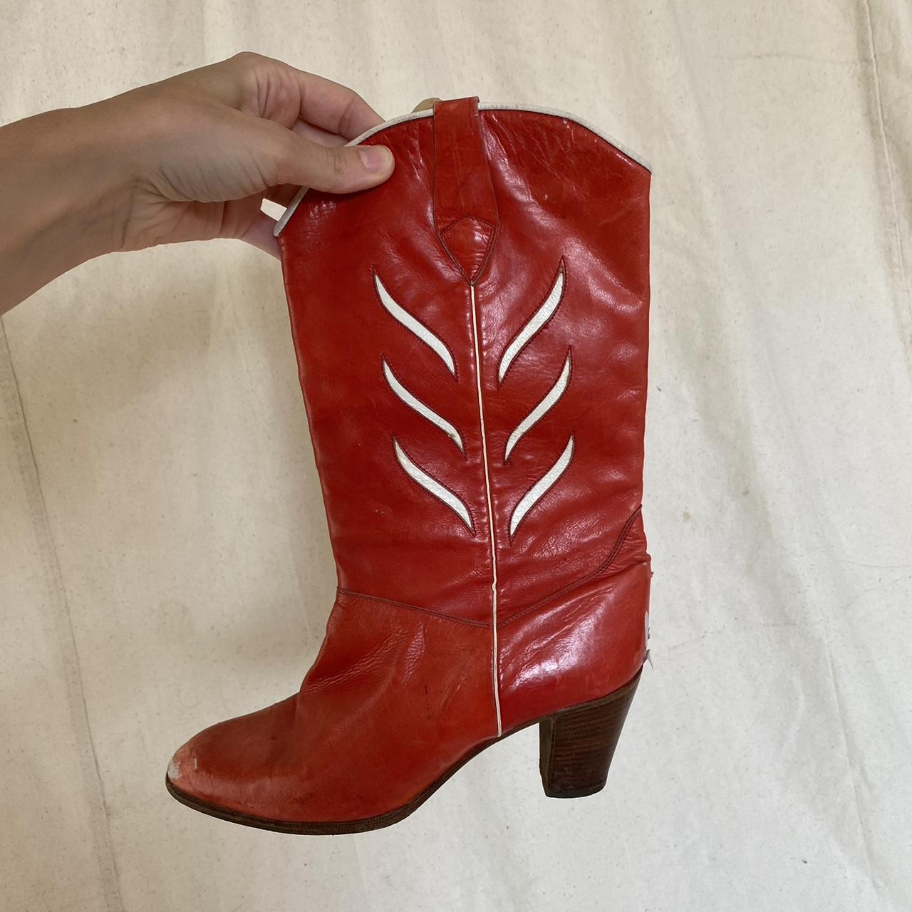 Vintage 1970s Distressed Red Leather Western Boots -... - Depop