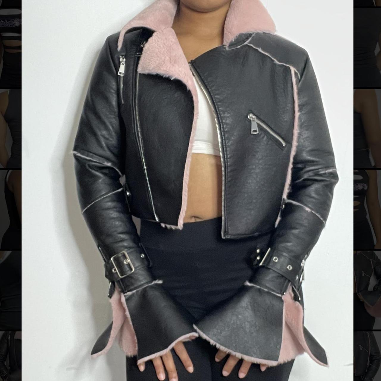 AZALEA WANG Pink fur lined faux leather jacket US... - Depop