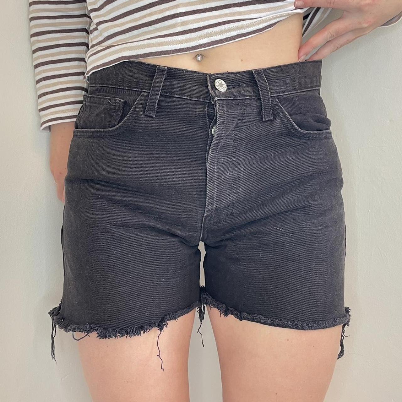 Vintage black denim jorts Modelled on a size 8 who... - Depop
