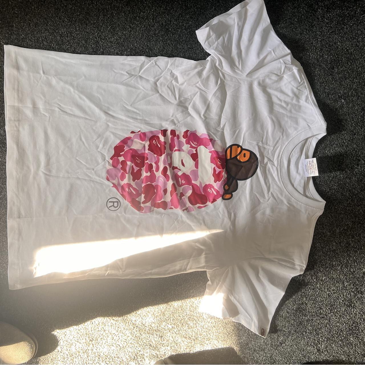 BAPE Men's White and Pink T-shirt | Depop