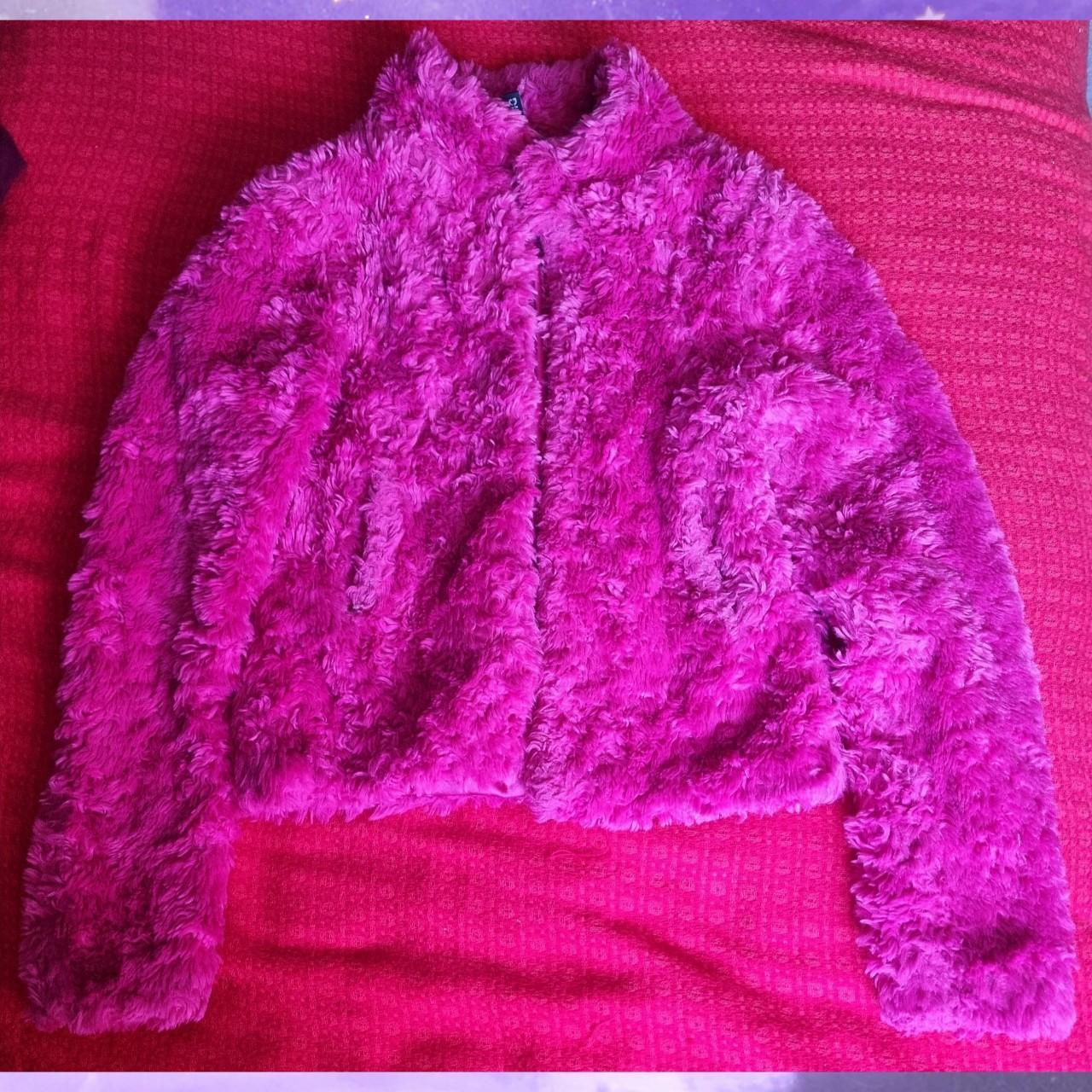 pink fluffy jacket, has been worn a lot a fair few... - Depop