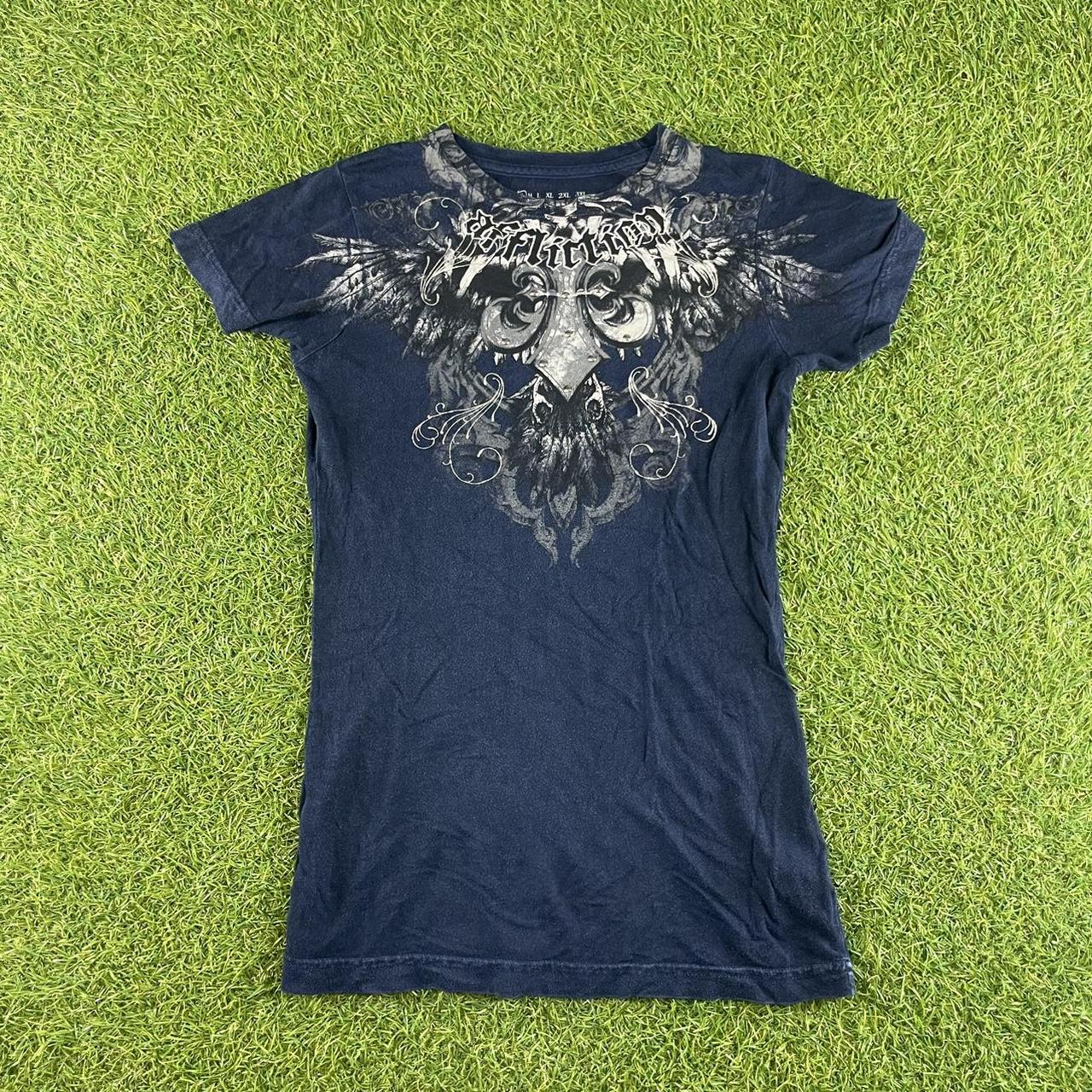 Y2K Affliction Front & Back Studded Tee Condition... - Depop