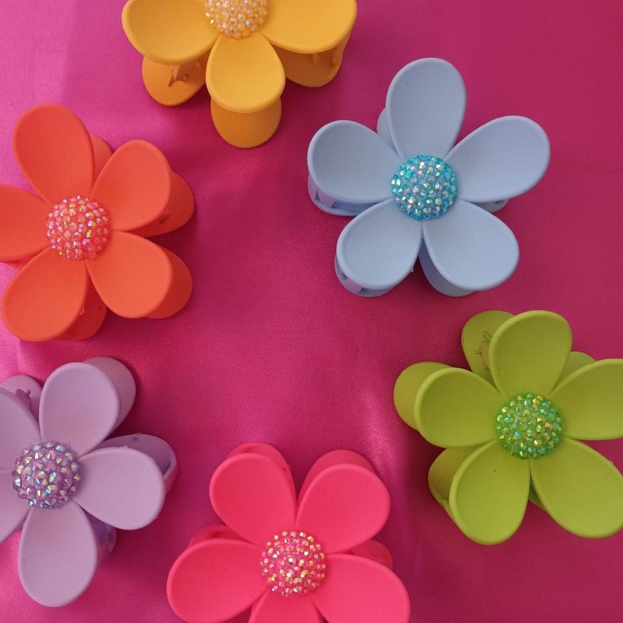 Crystal flower power hair clawclips. Have all the... - Depop