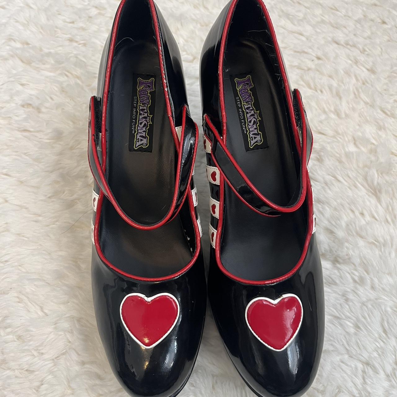 Black and white red heart heels don’t have a size... - Depop