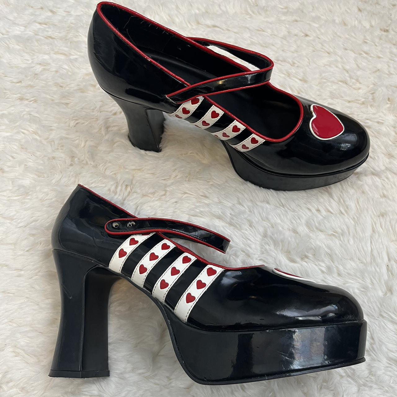 Black and white red heart heels don’t have a size... - Depop