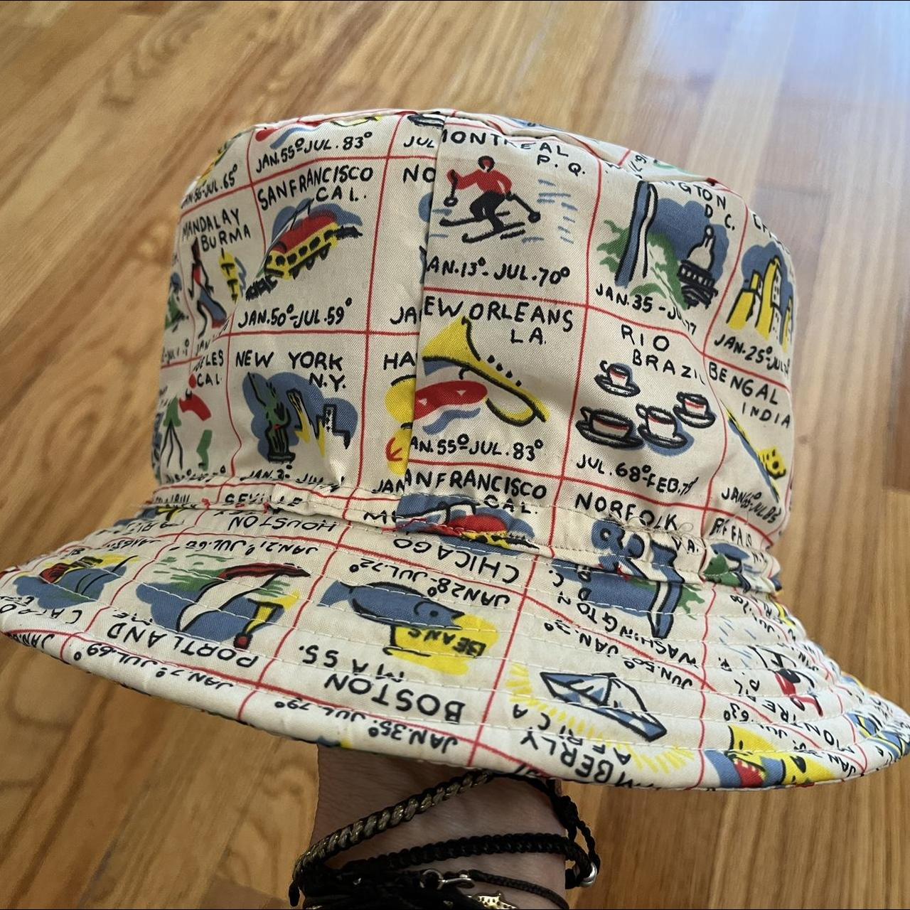 Super cool vintage 1980s bucket hat with travel... - Depop