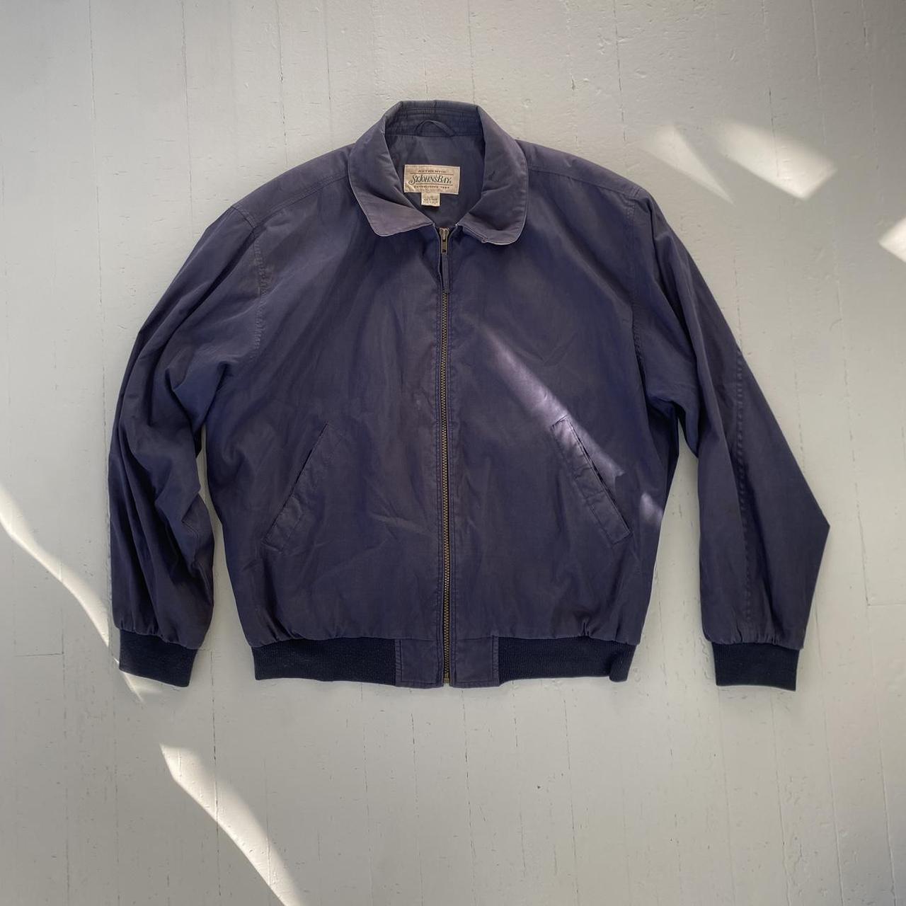 Blue vintage bomber work jacket with a boxy fit... - Depop