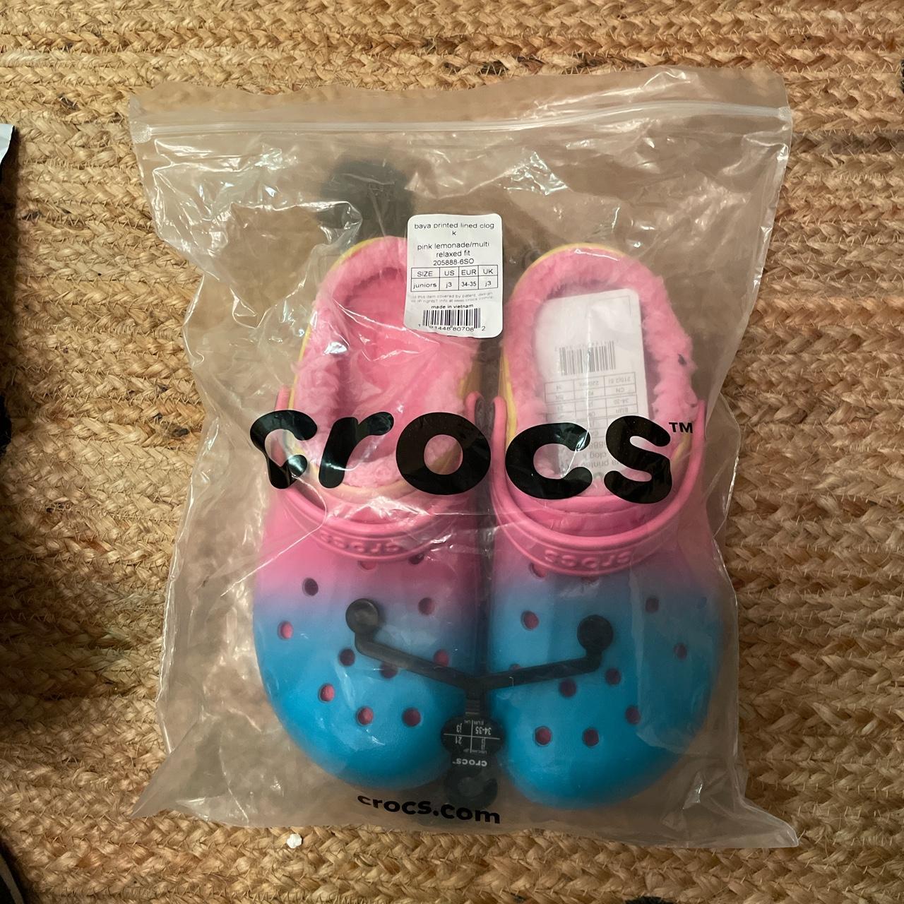 Crocs Women's Blue and Pink Clogs | Depop