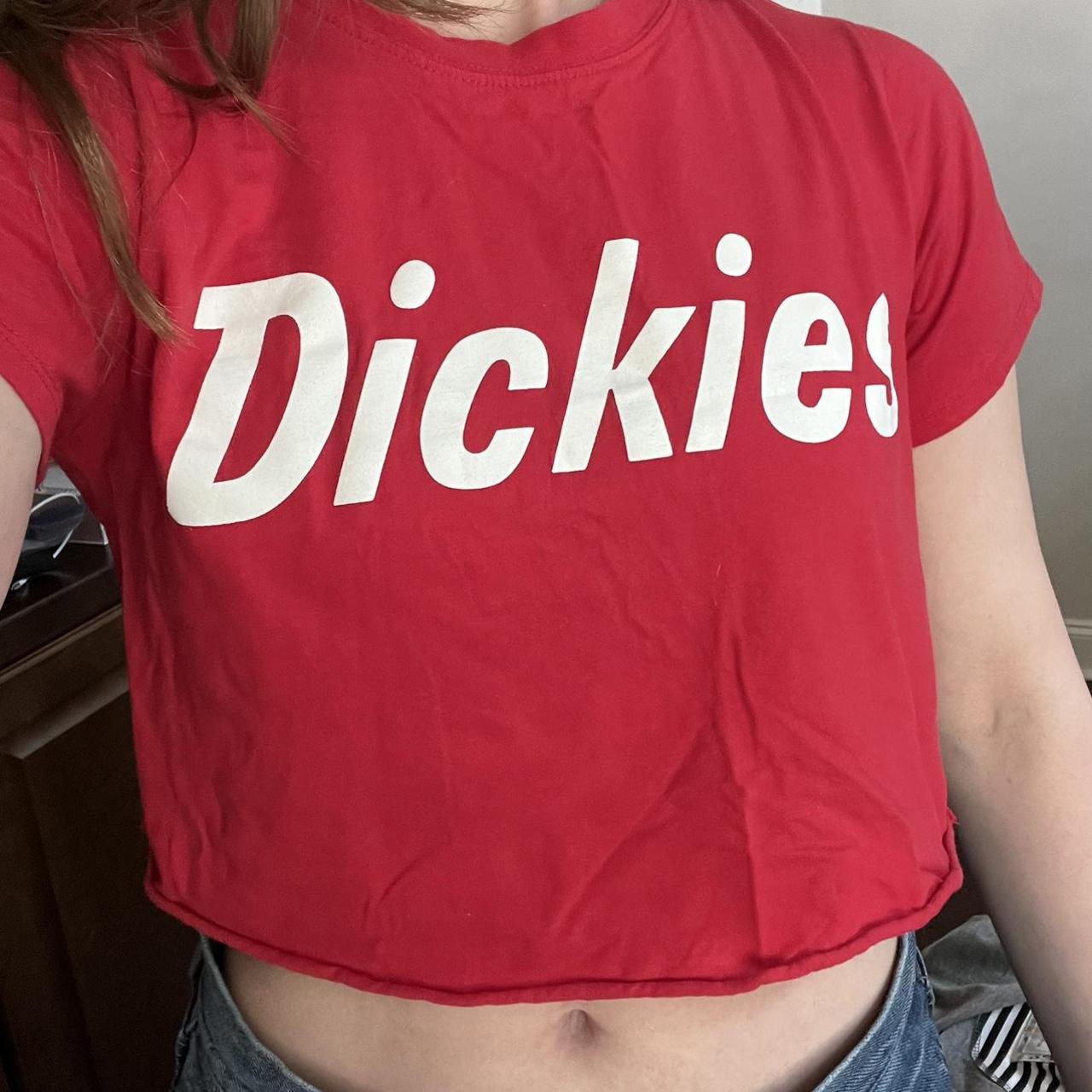 red dickies cropped baby t size m 100% cotton ... - Depop