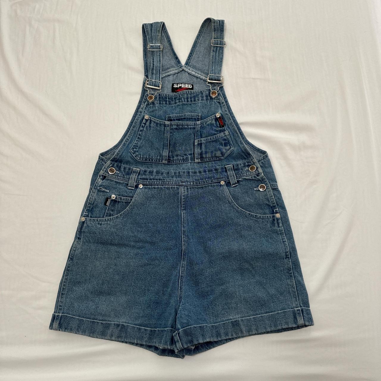 speed blue jean short overalls size: s/m doesn’t... - Depop