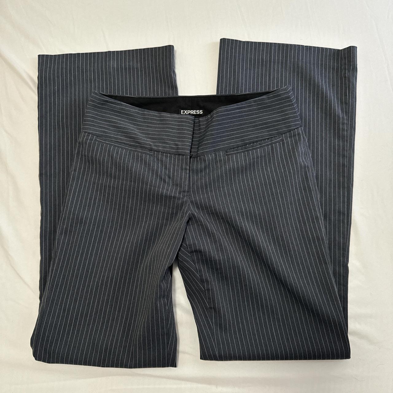 express grey and white pinstripe pants low rise... - Depop