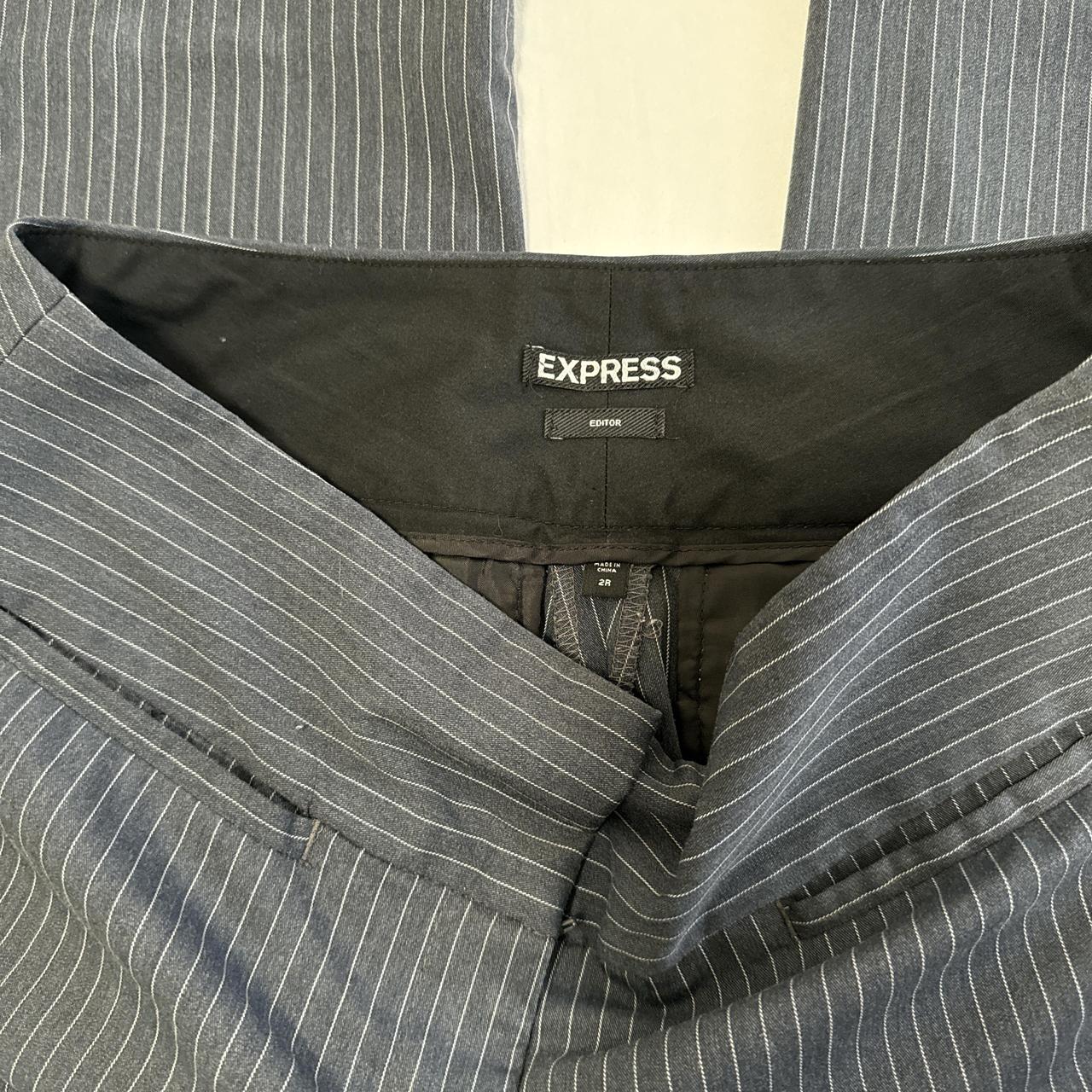 express grey and white pinstripe pants low rise... - Depop