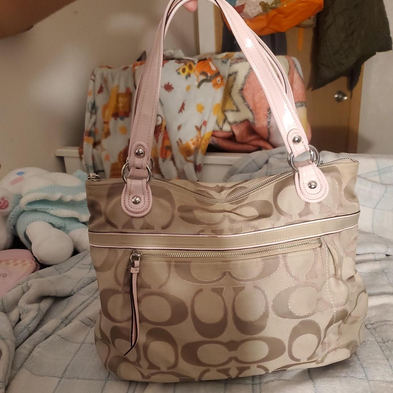 Authentic Coach Tan signature pink leather... - Depop