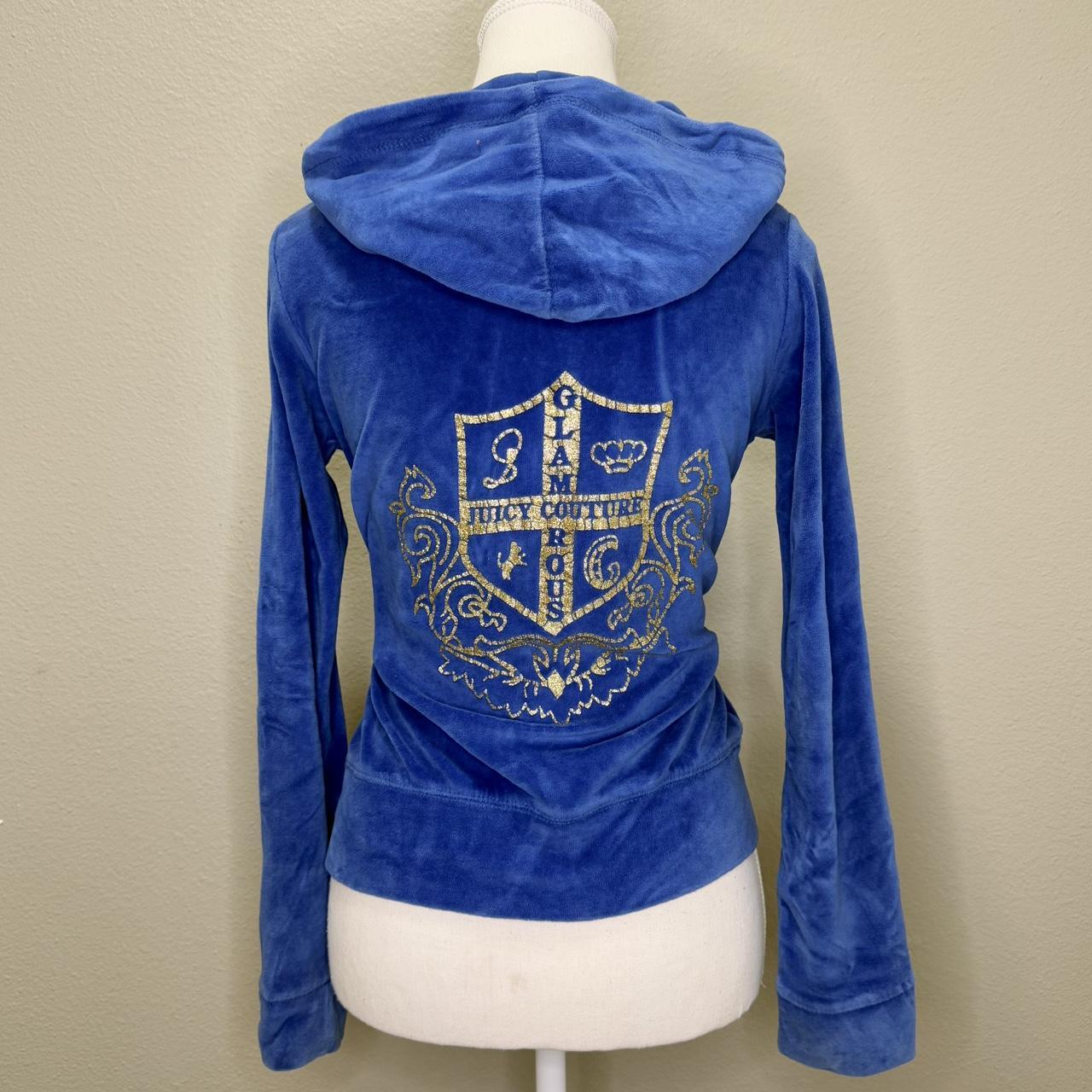 Vintage Juicy Couture blue velour hoodie with gold... - Depop