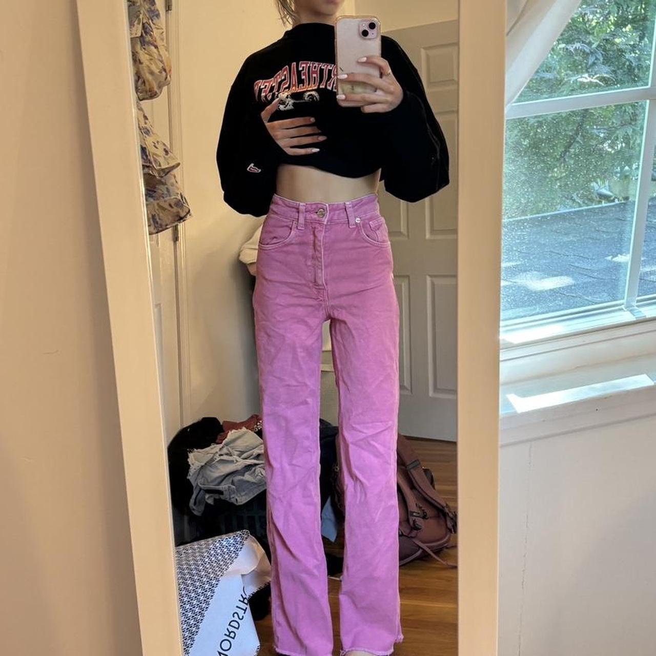 zara pink wide leg jeans- LOOK MORE PINK IRL (less... - Depop