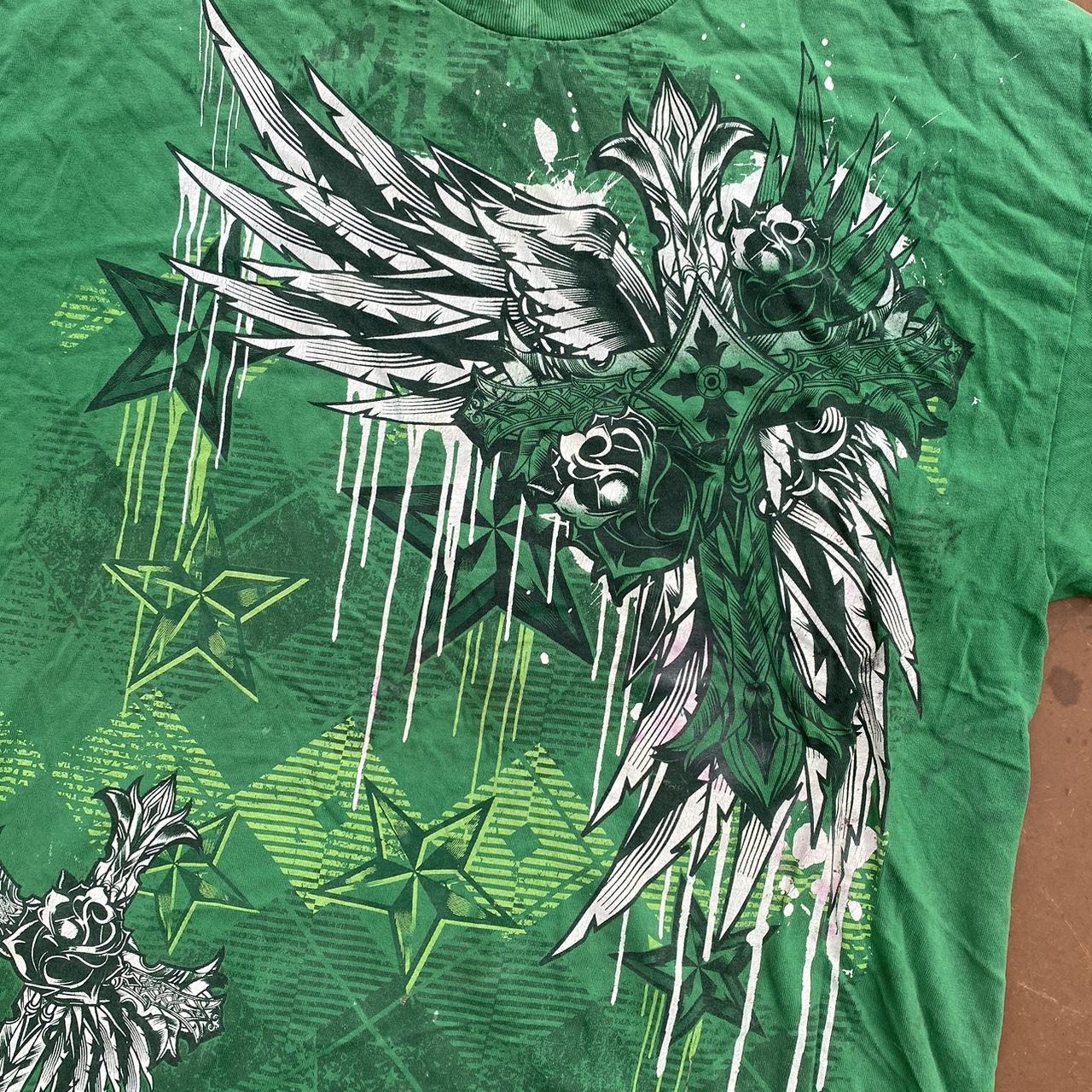 Green and white Affliction shirt - Depop