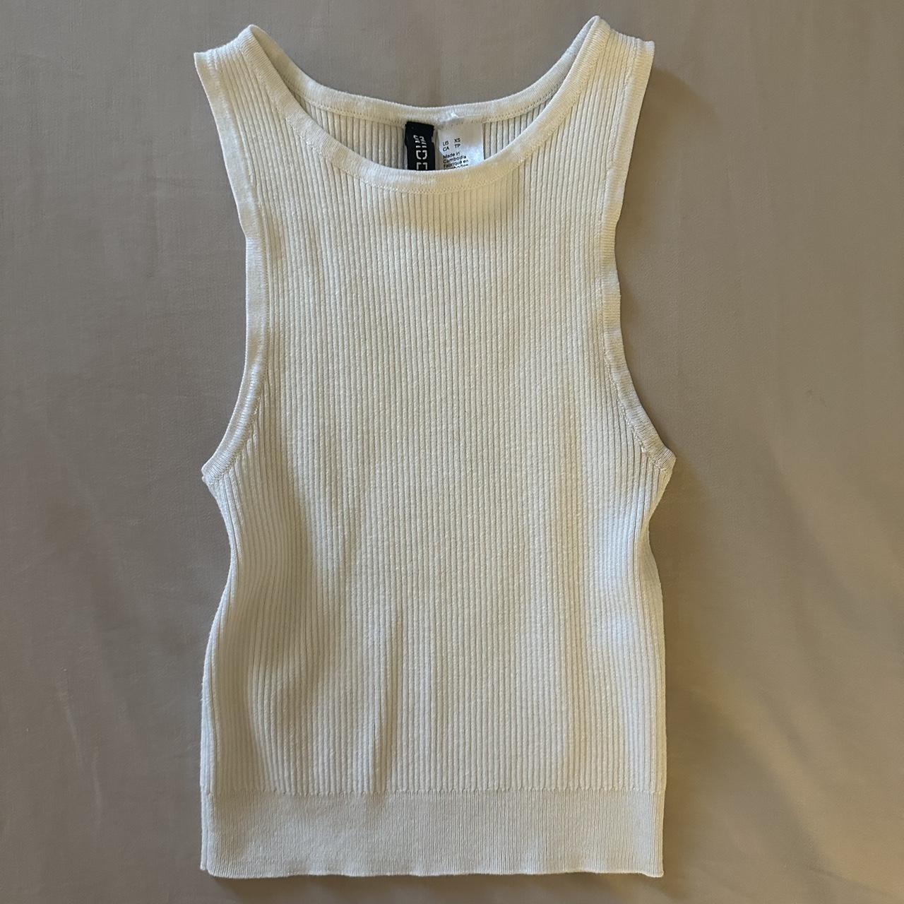 hm cream ribbed tank top - super stretchy - no... - Depop