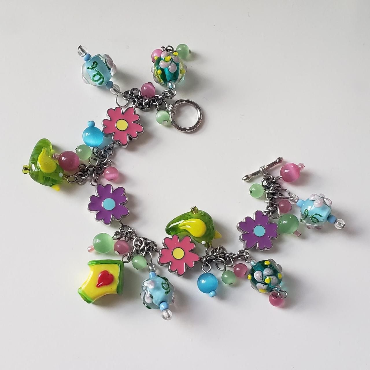 One of a kind 90s charm bracelet with handpainted... - Depop