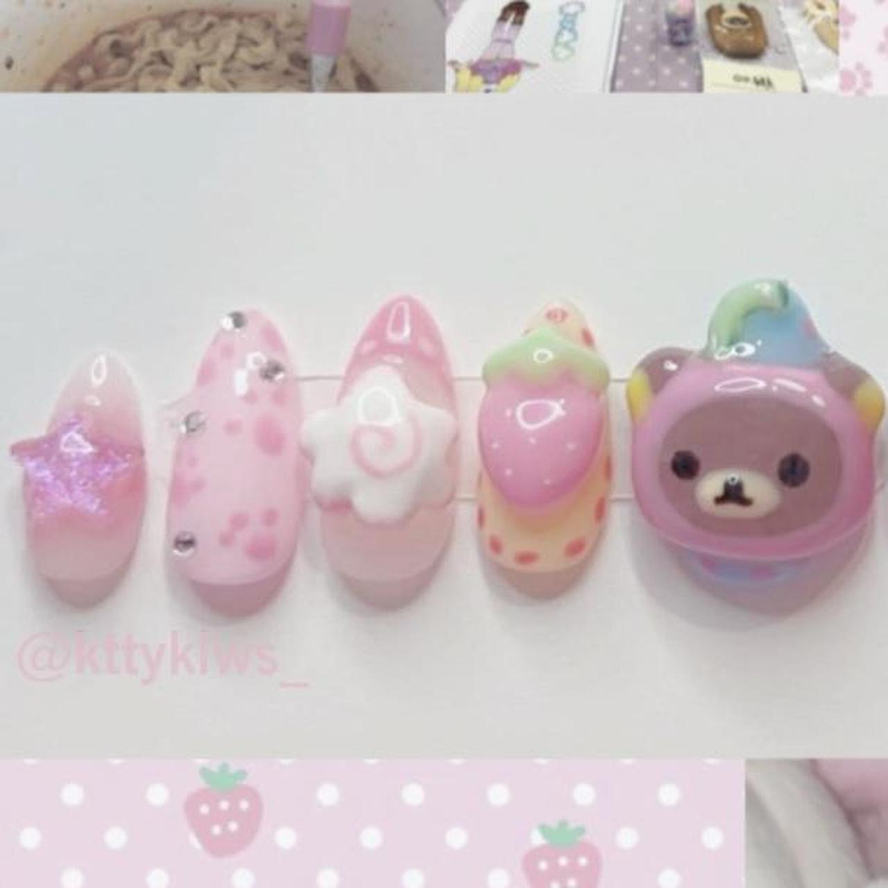 Korilakkuma cutecore nails 🦴🐾🍡 Handmade, shipping... | Depop