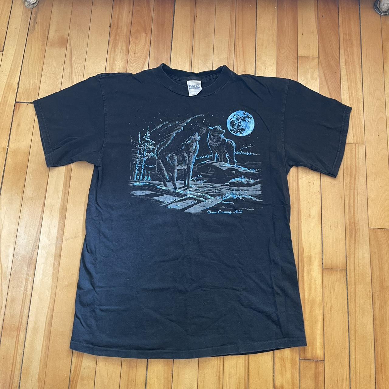 Vintage single stitch Bruce Crossing Michigan wolf... | Depop