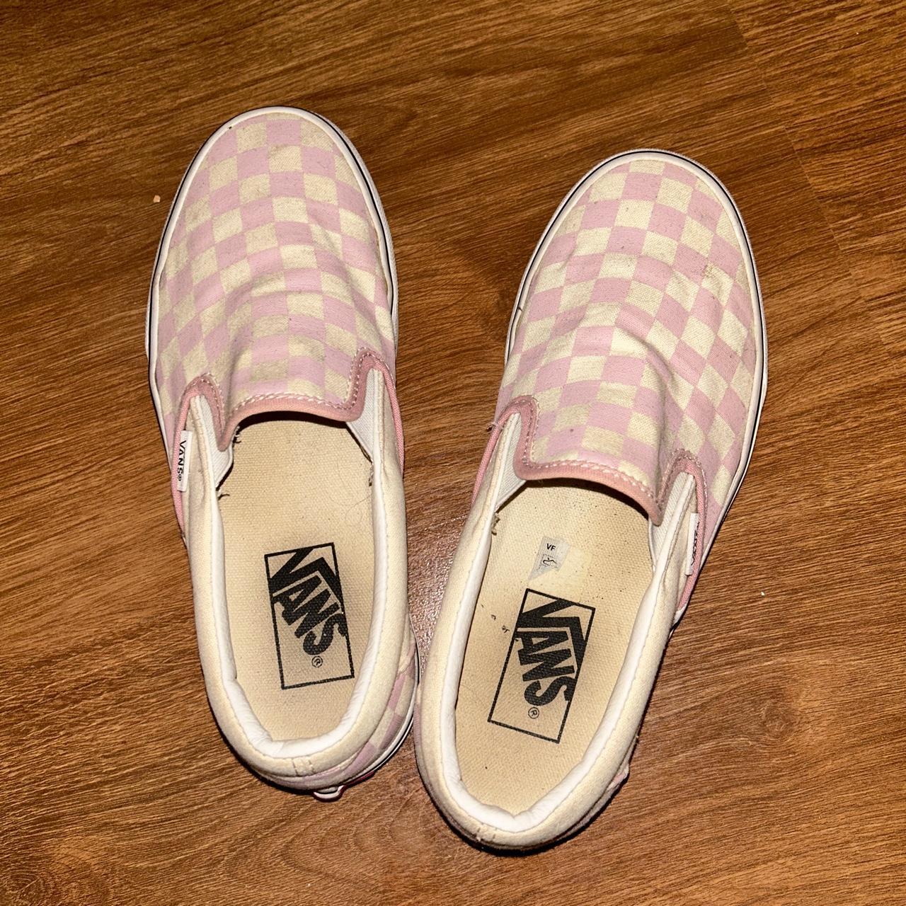 7 pink checkered slip on vans - Depop