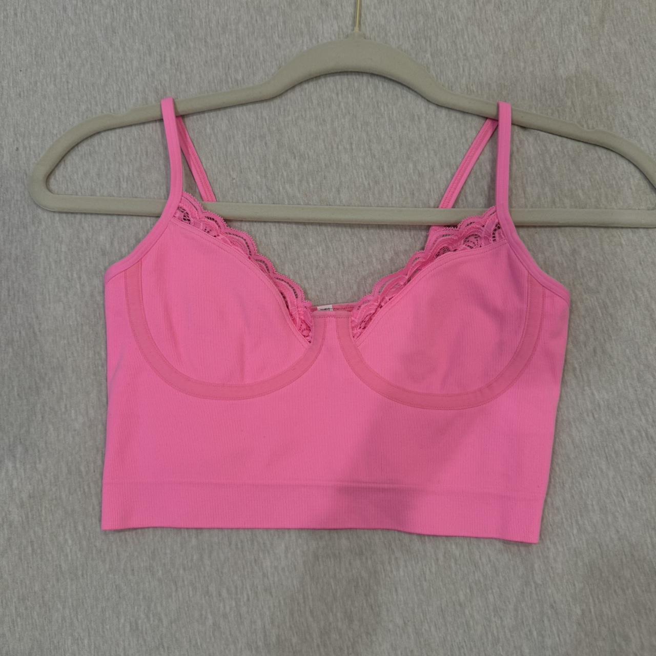 Aerie pink lace crop top size xs perfect condition - Depop