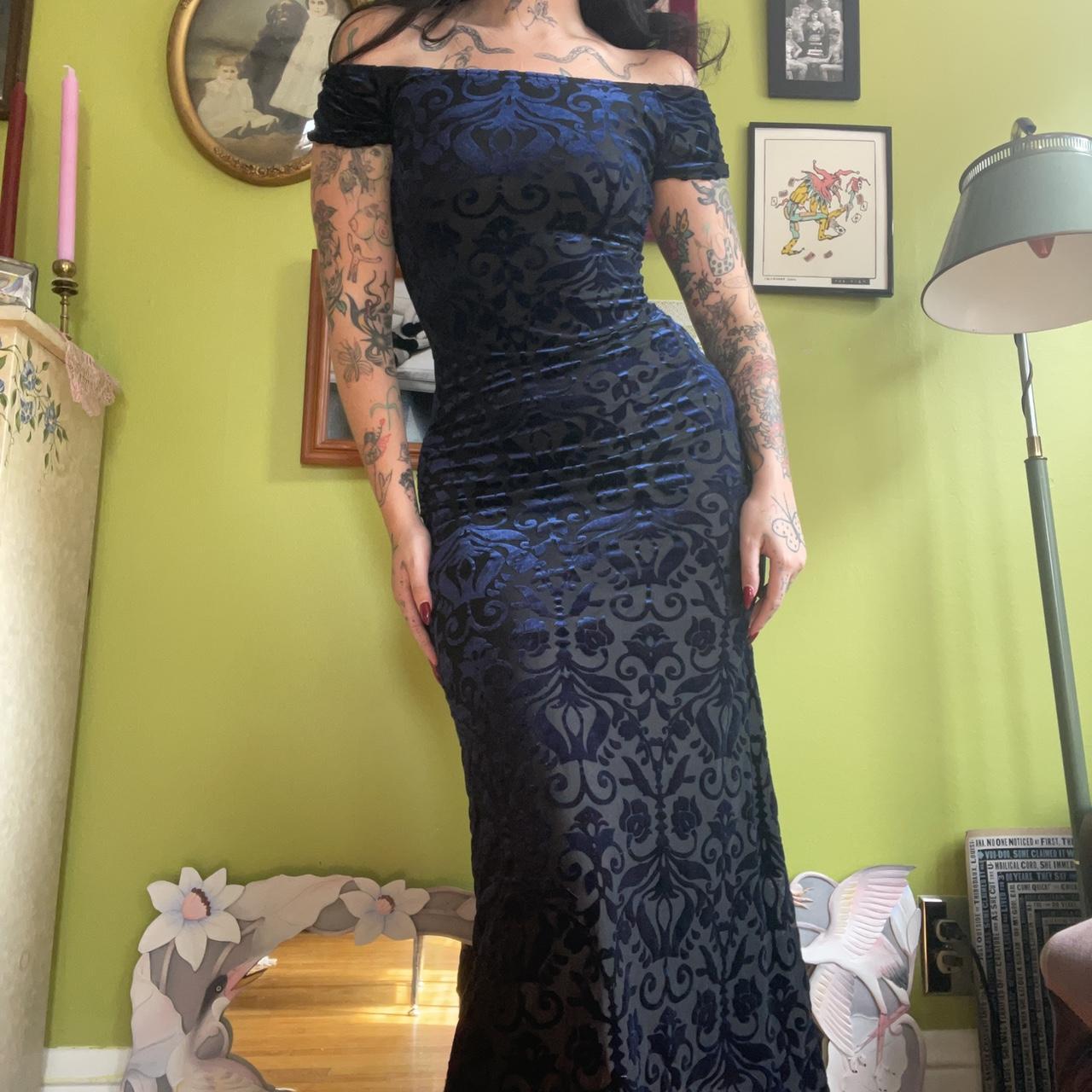 Gorgeous blue 90s burnout dress! Velvety and... - Depop