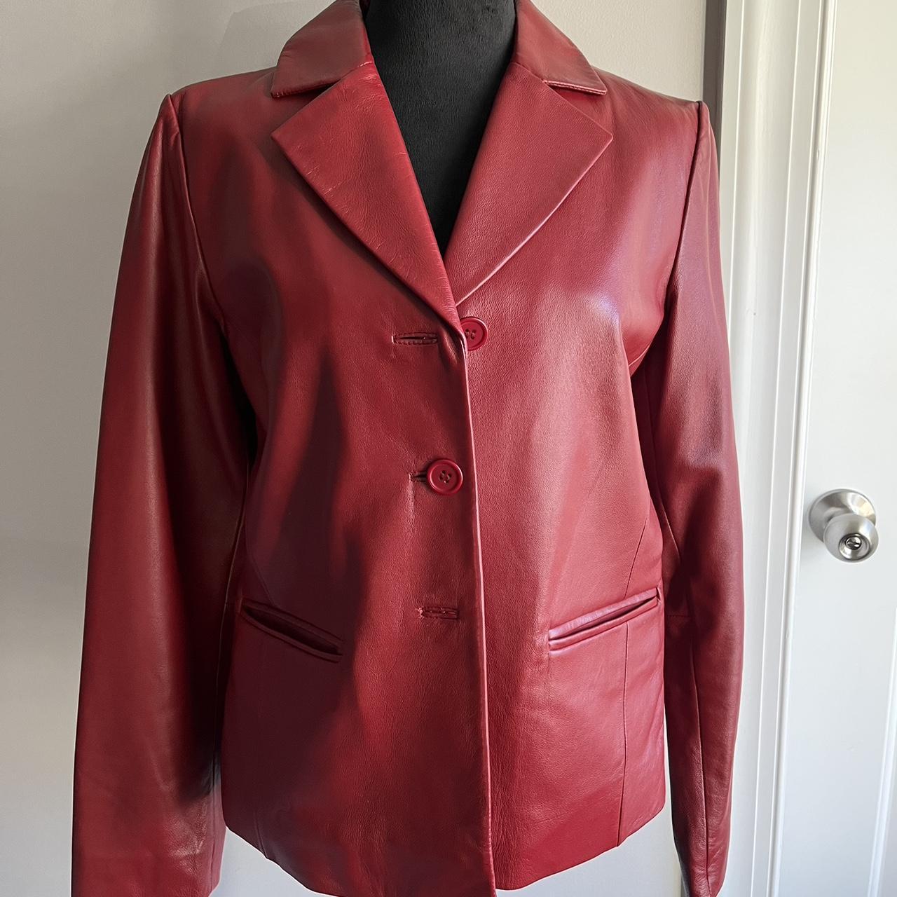 Cherry red leather jacket 💗💗 Third picture is color... - Depop