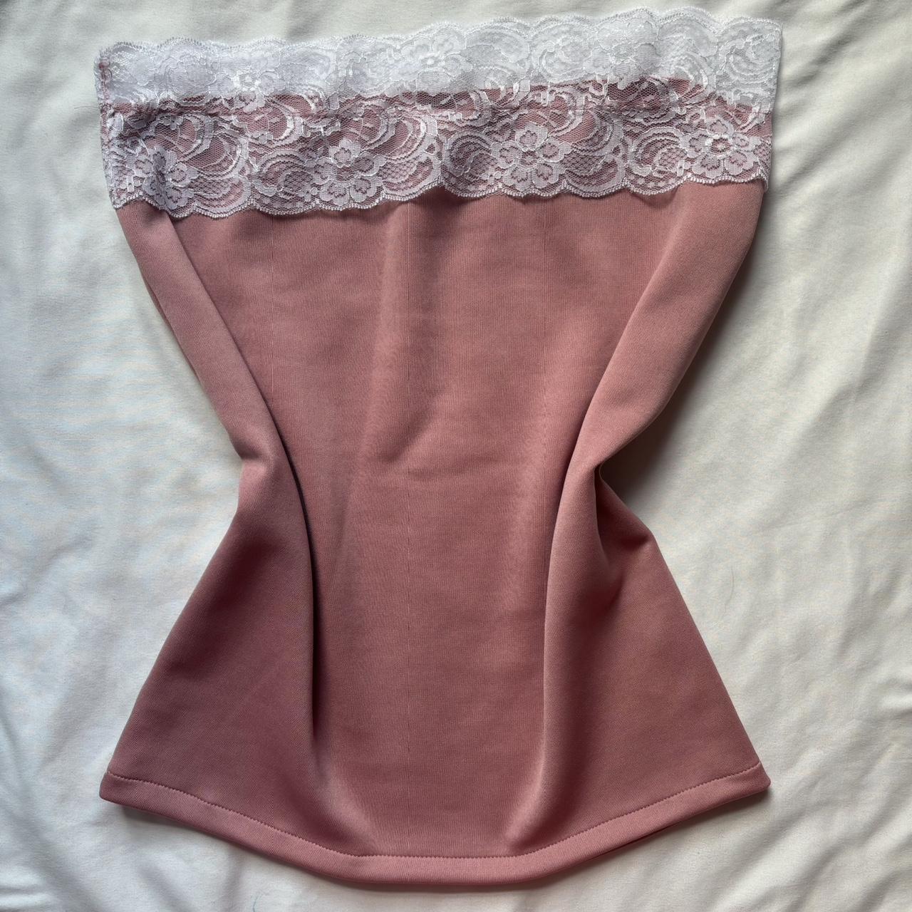 Pink and white lace tube top Handmade tube top!... - Depop