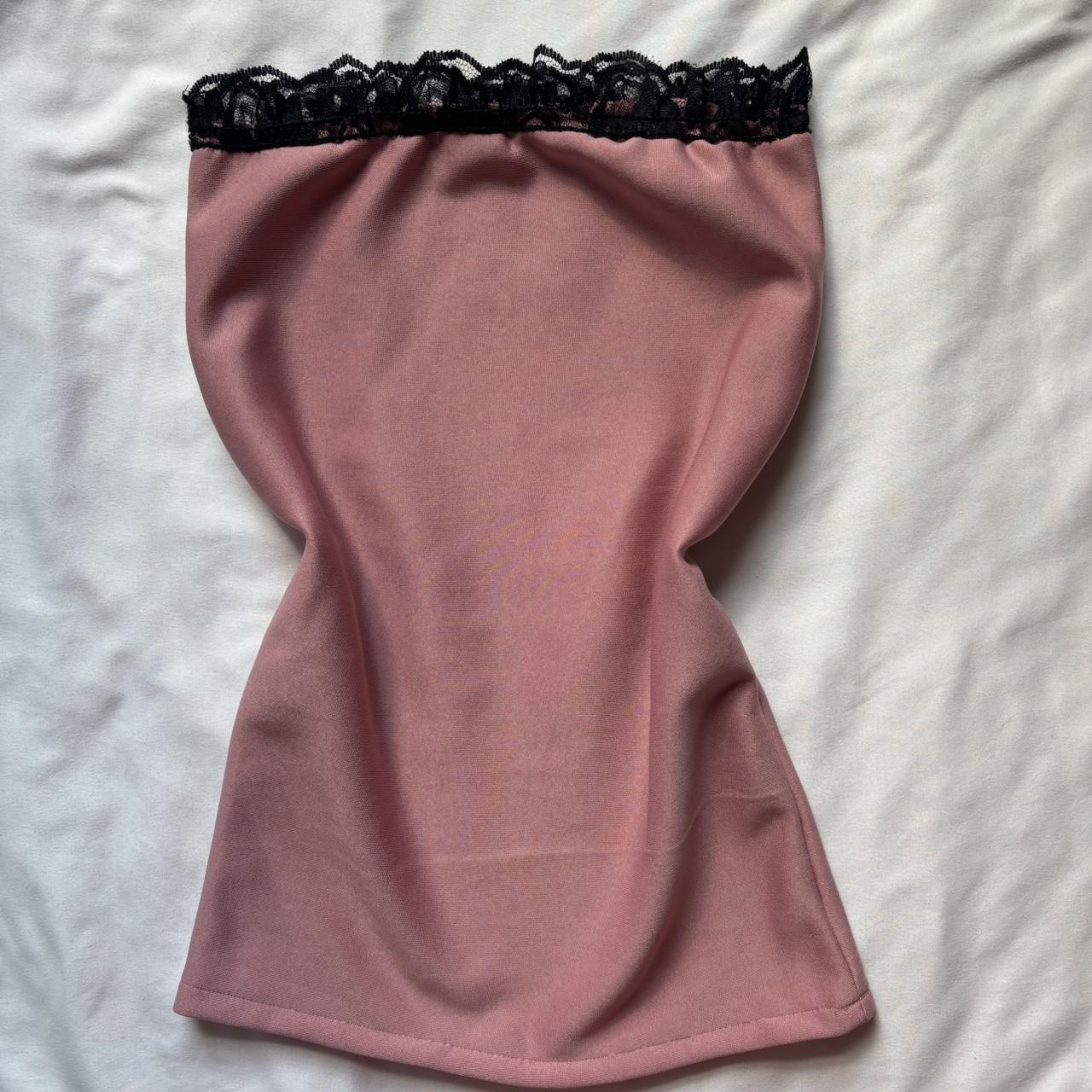 Pink and black laced tube tops Handmade black... - Depop