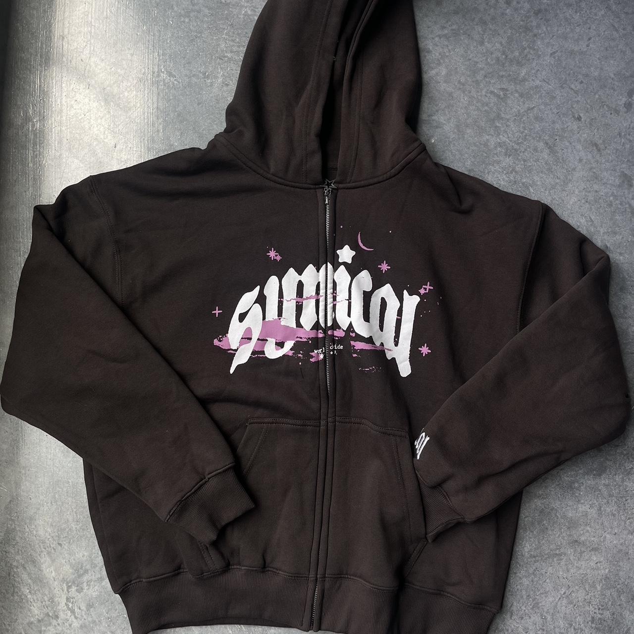 Large Brown Synical global zip up hoodie - Depop