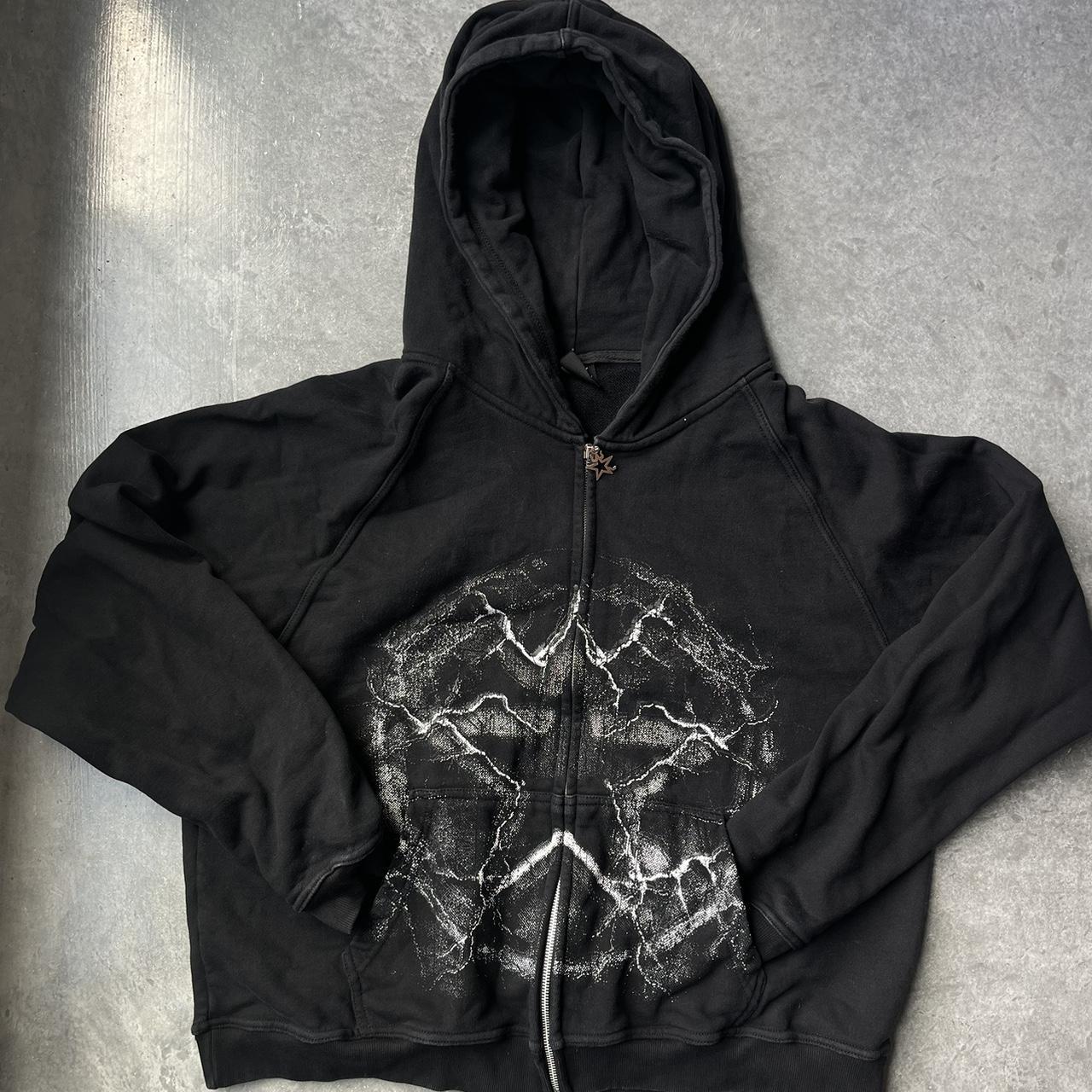 Large black synical global star pairing zip up hoodie - Depop