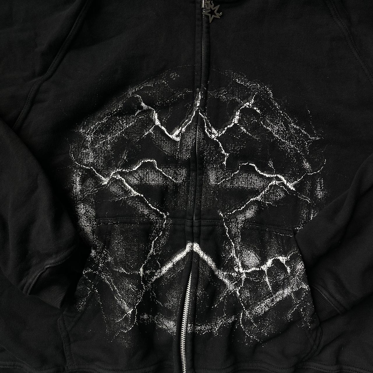 Large black synical global star pairing zip up hoodie - Depop