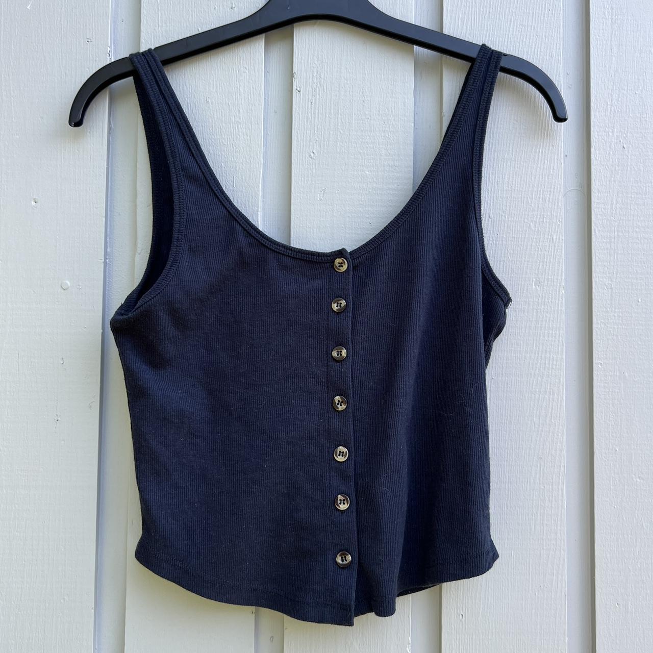COTTON ON SINGLET navy top- buttons down the... - Depop