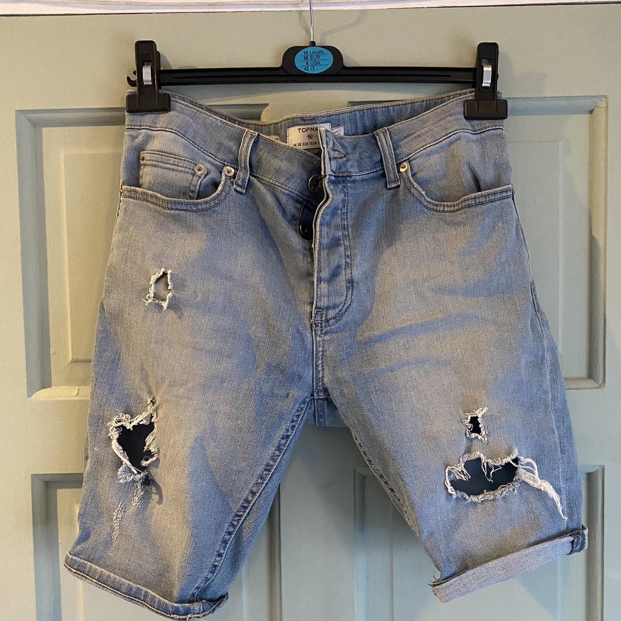 Topman ripped skinny stretch denim shorts. Size is... - Depop