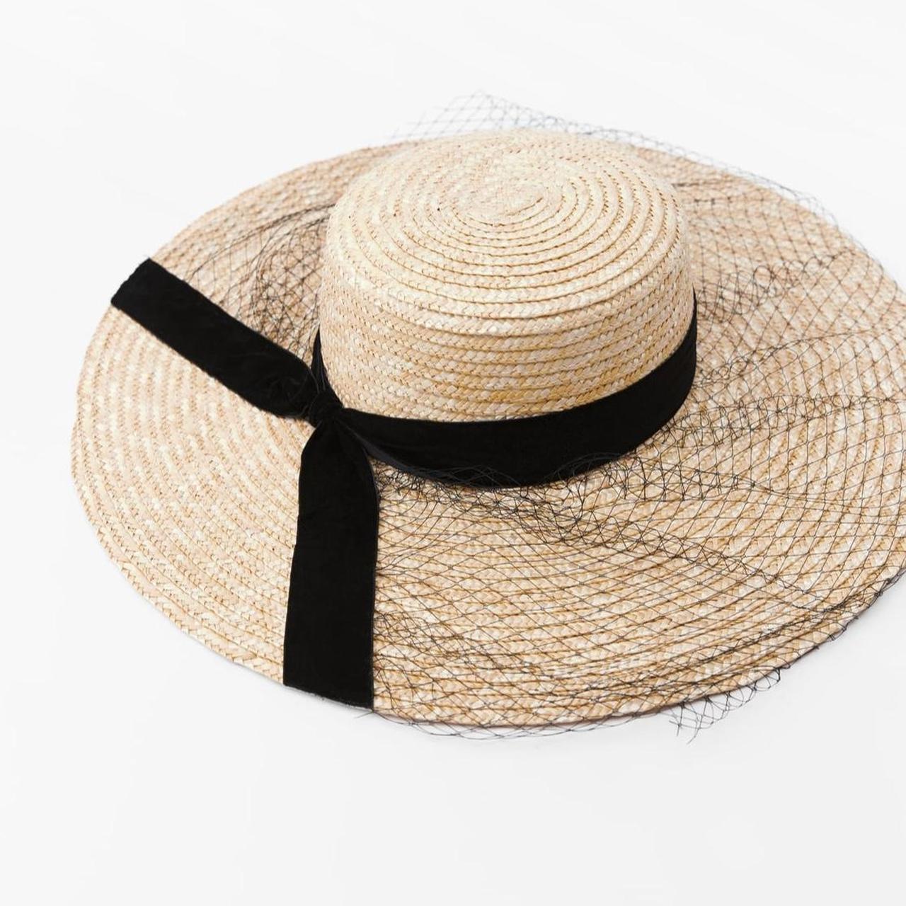 Zara Raffia Hat with Mesh Ribbon. Big and Beautiful... - Depop