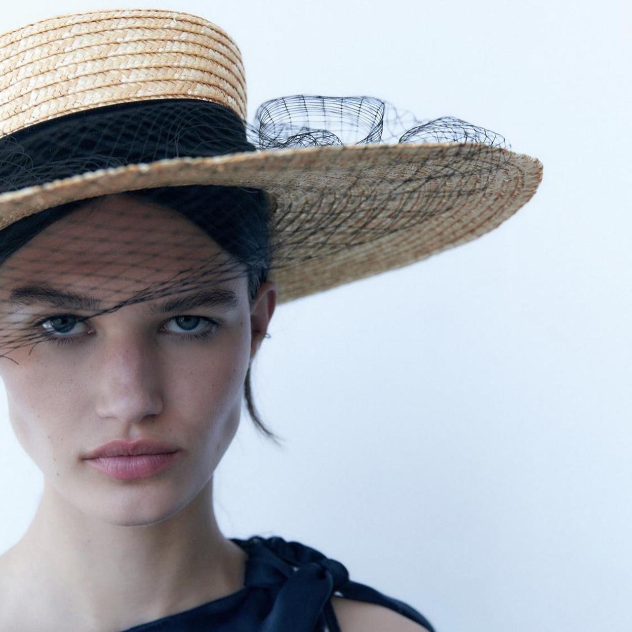 Zara Raffia Hat with Mesh Ribbon. Big and Beautiful... - Depop