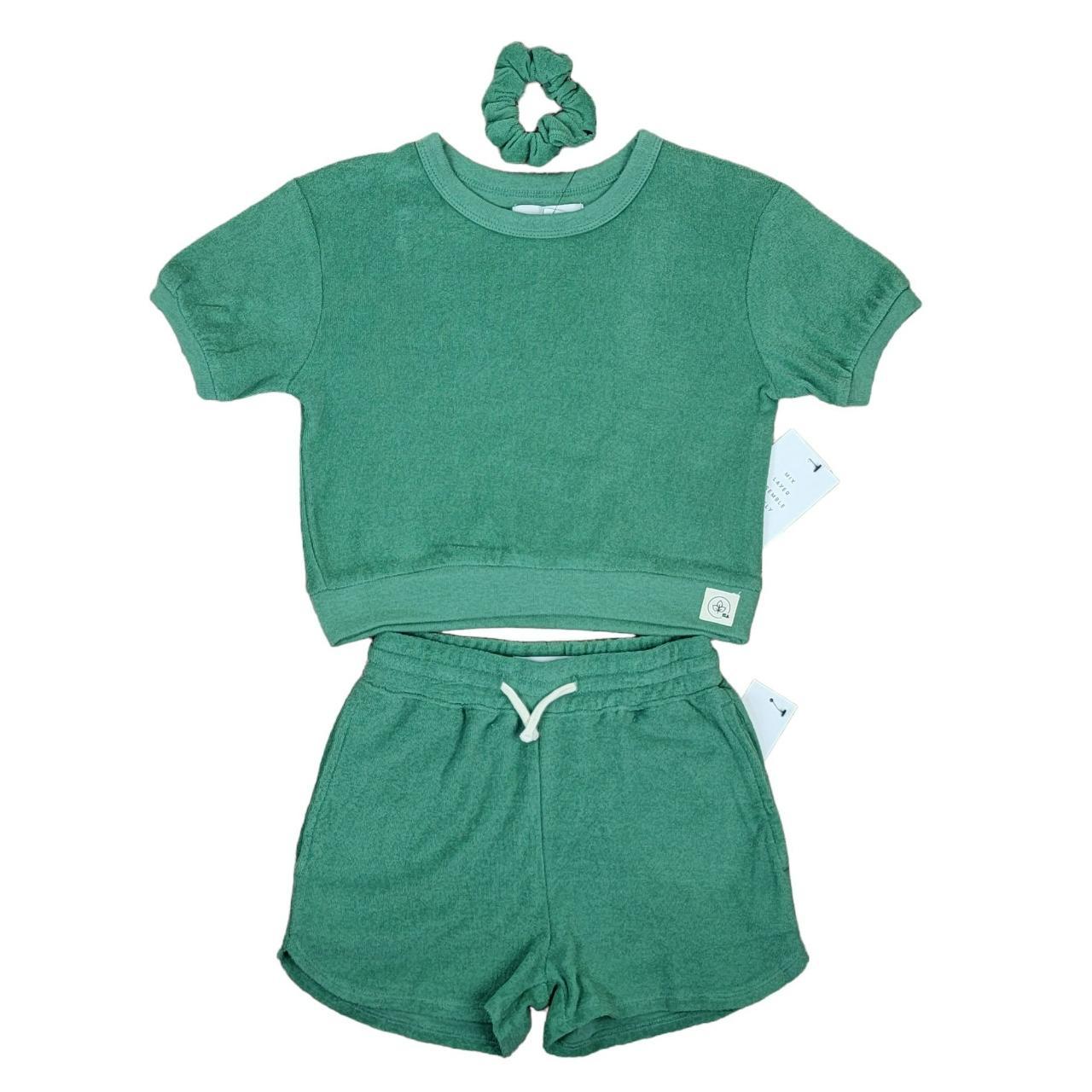 Free Assembly Green Terry Cloth Shorts Outfit Size... - Depop