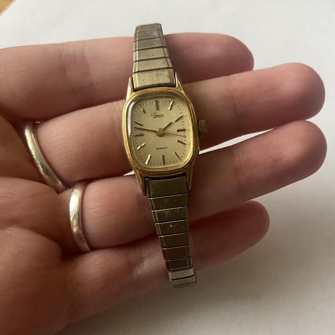 timex gold watch with rectangular face good for... - Depop