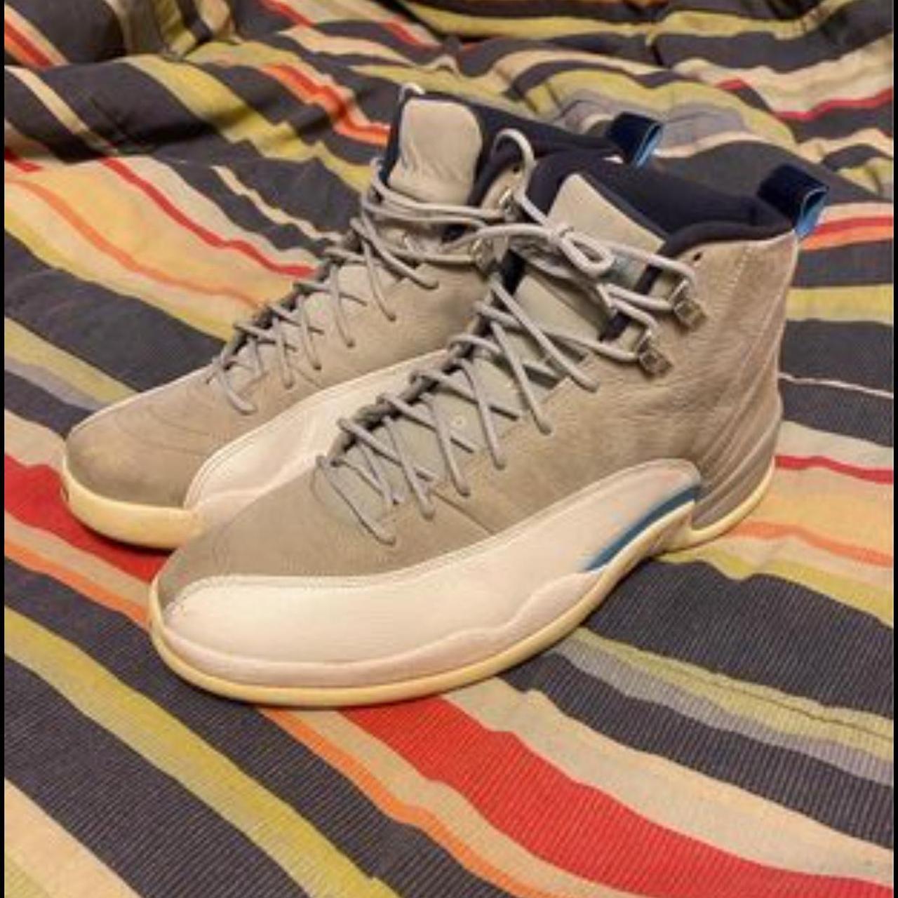 Jordan 12 Grey University Blue - Depop