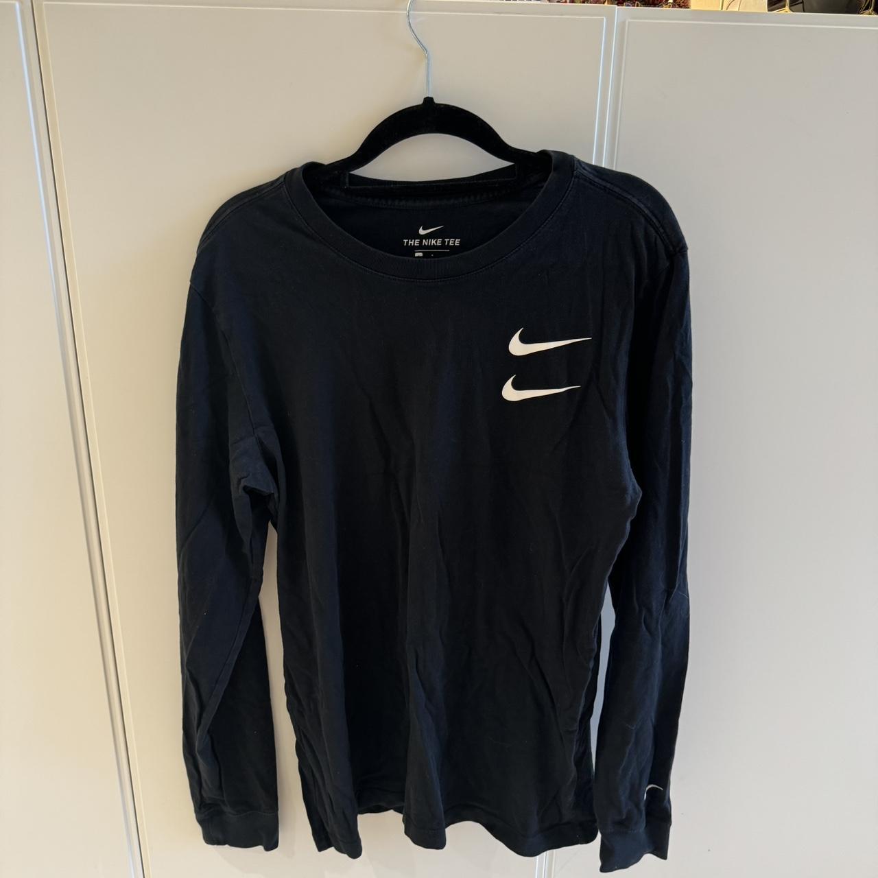 Nike - Black long sleeve double tick t-shirt : Small - Depop