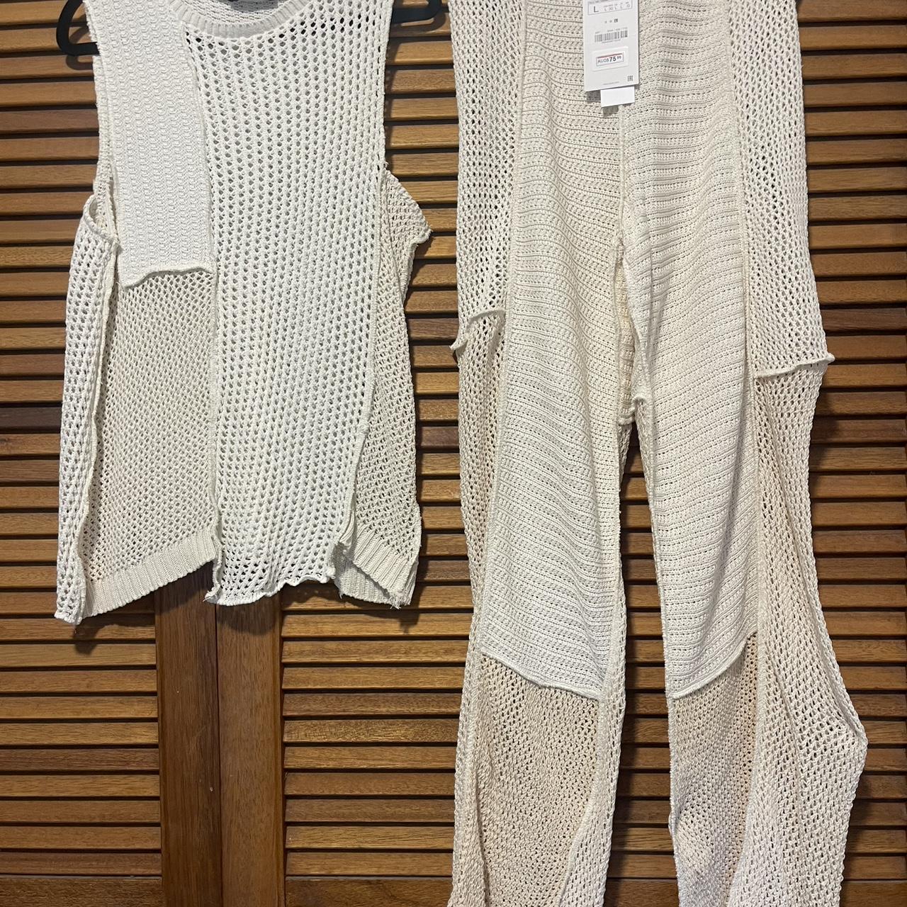 Zara cream crochet knit set - top and wide leg... - Depop