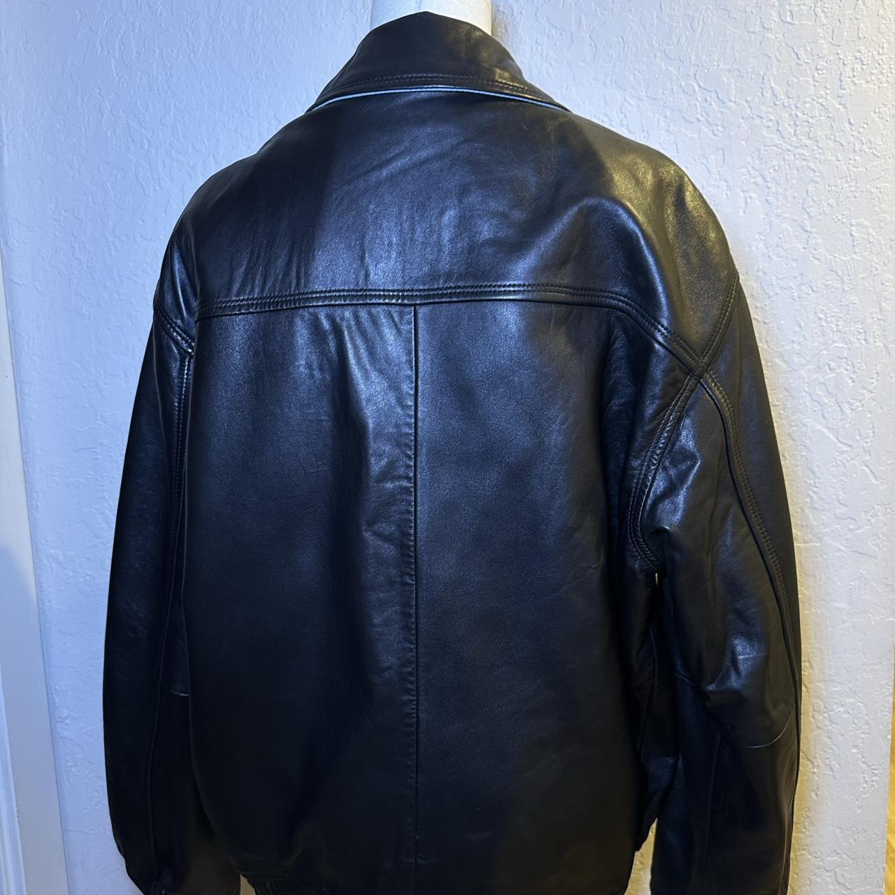 GENUINE thrifted leather Bomber jacket Size... - Depop
