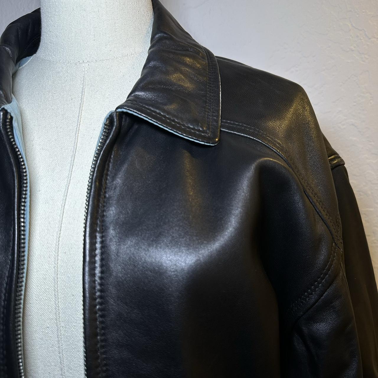 GENUINE thrifted leather Bomber jacket Size... - Depop