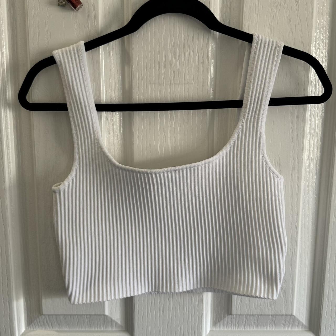 Ghanda white crop top -ribbed material - size... - Depop
