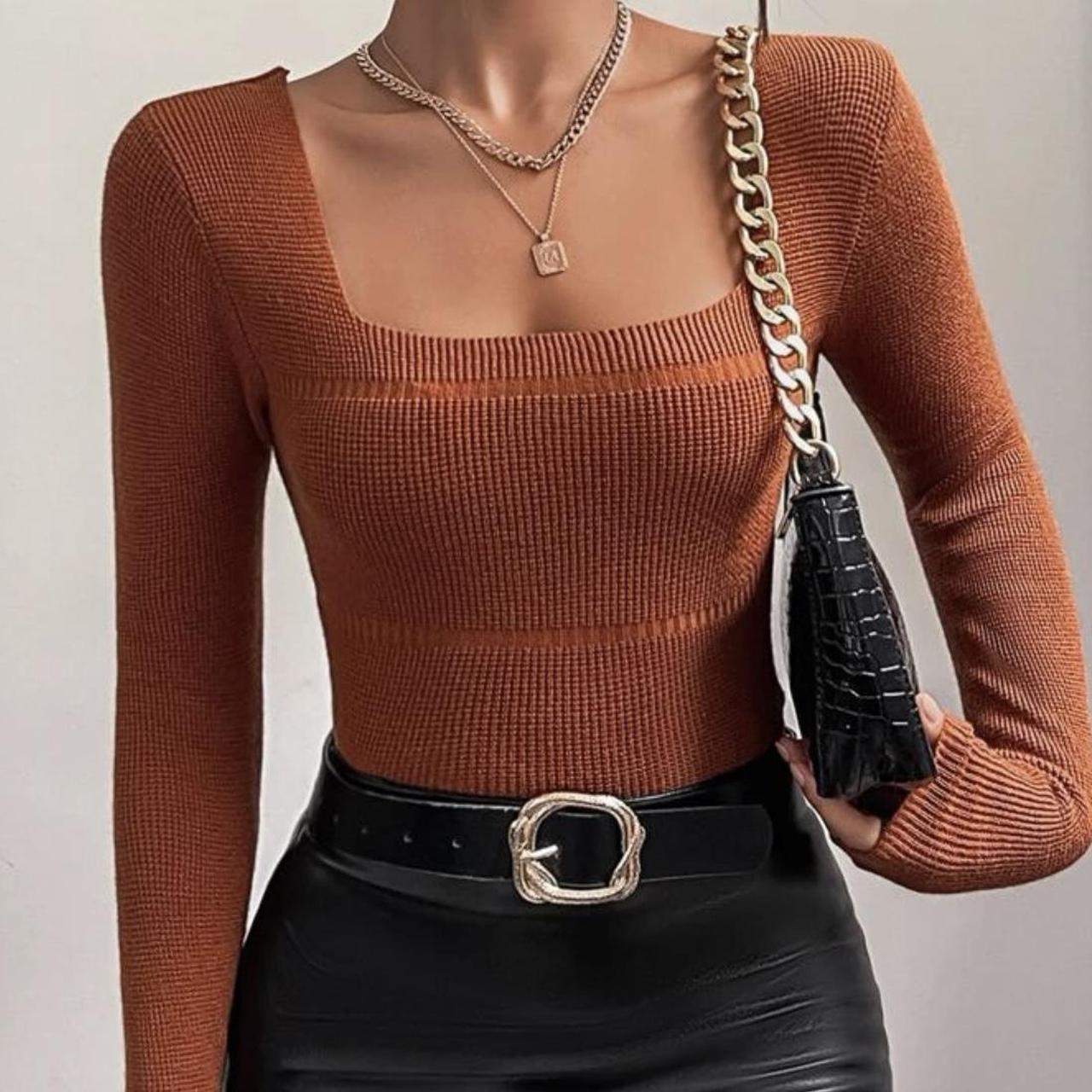 Solid Square Neck Sweater - Depop