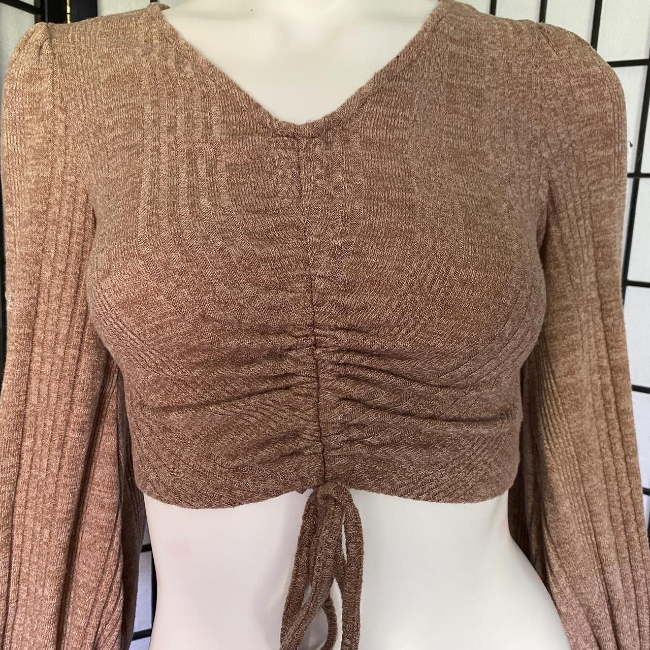 Brown Long sleeve Scrunched Crop Top - Depop