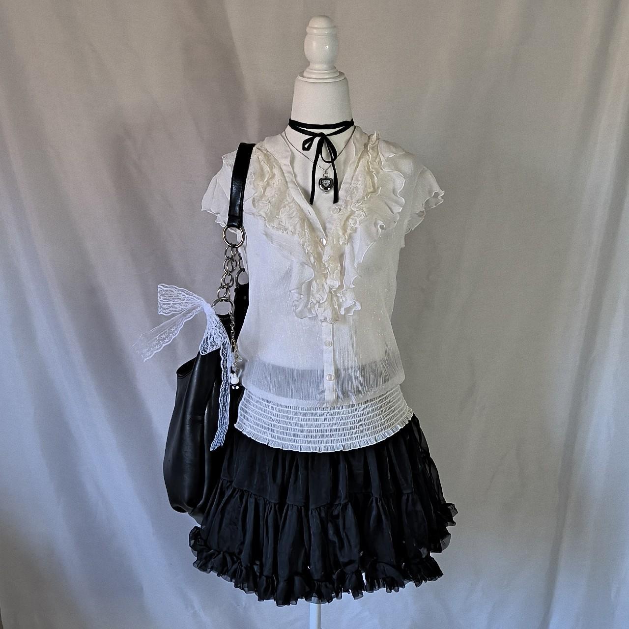 horror game protagonist ruffled lace sheer button up... | Depop